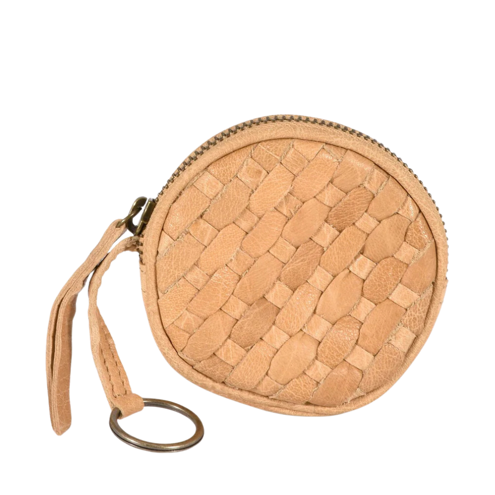 Creswell Leather Woven Coin Purse - Camel | Honeysuckle Store Australia