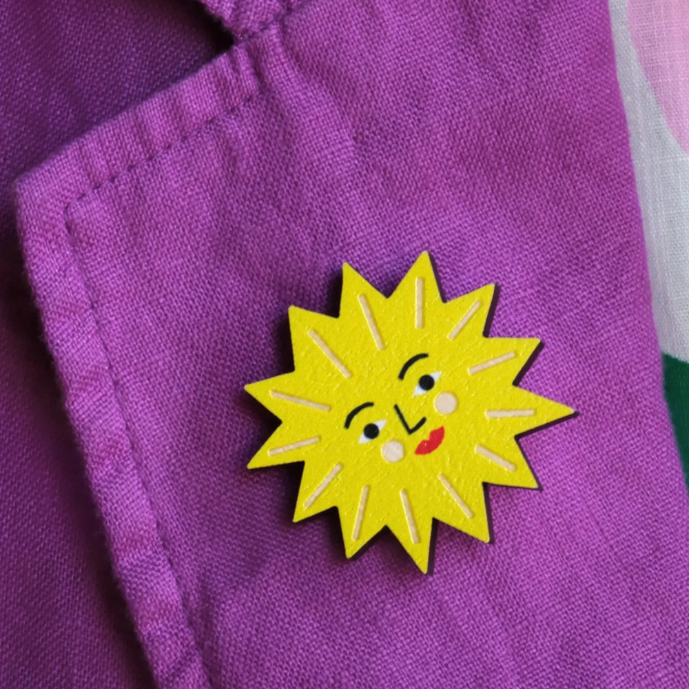 Printed Wooden Pink Badge - Sun | Honeysuckle Store Australia